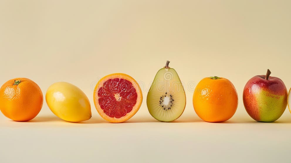 A Colorful Lineup of Fresh Fruits in a Studio Backdrop Stock ...