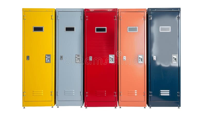 Vibrant Array of High School Lockers Isolated on White Background Stock ...