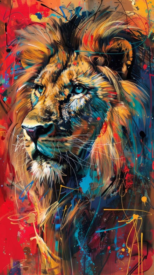 Colorful Lion Art with Abstract Background Stock Image - Image of beast ...