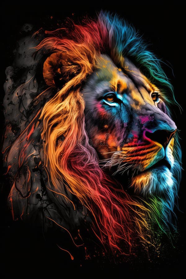 Colorful Lion on Black Illustration Design Art. Stock Illustration ...