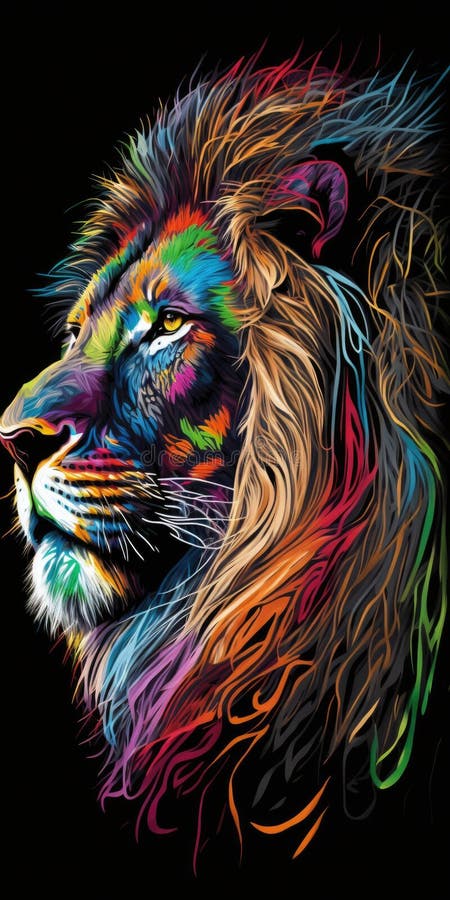 Colorful Lion on Black Illustration Design Art. Stock Illustration ...