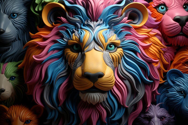 Multi Colored Lion Head Stock Illustrations – 625 Multi Colored Lion ...