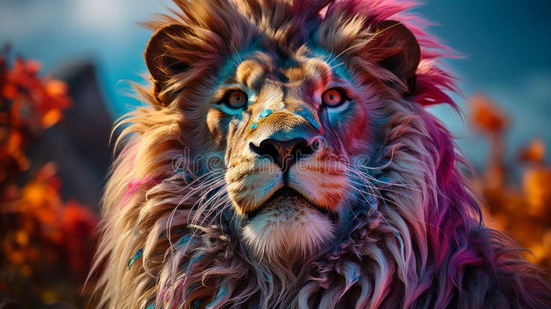 A Colorful Lion with Mane. Generative AI. Stock Illustration ...