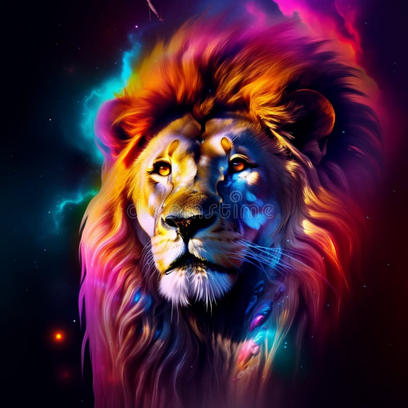 A Colorful Lion with a Rainbow Mane, AI Generative Stock Illustration ...