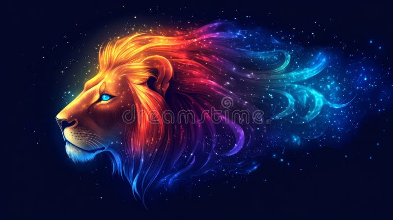 Colorful Lion with Rainbow Mane and Cosmic Glitter Stock Illustration ...