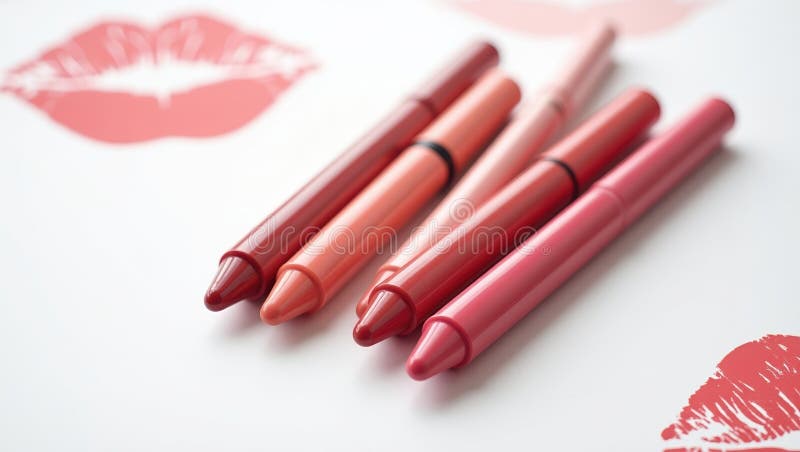 Colorful Lip Crayons Arranged on a Surface with Lipstick Marks in the ...