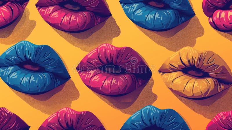 Colorful Lip Patterns in Minimalistic Style Set Against a Vibrant ...