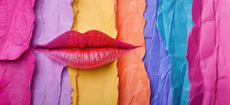 Colorful Lips Against Vibrant Paper Background, Bold Red Lips, Textured ...