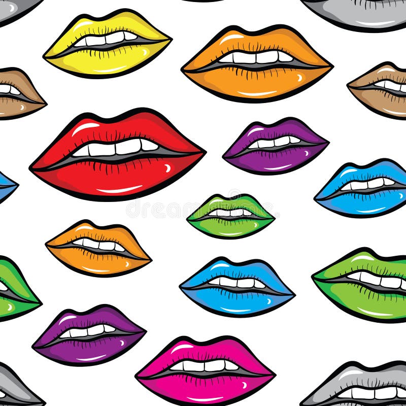 Colorful Lips Seamless on White Stock Vector - Illustration of makeup ...