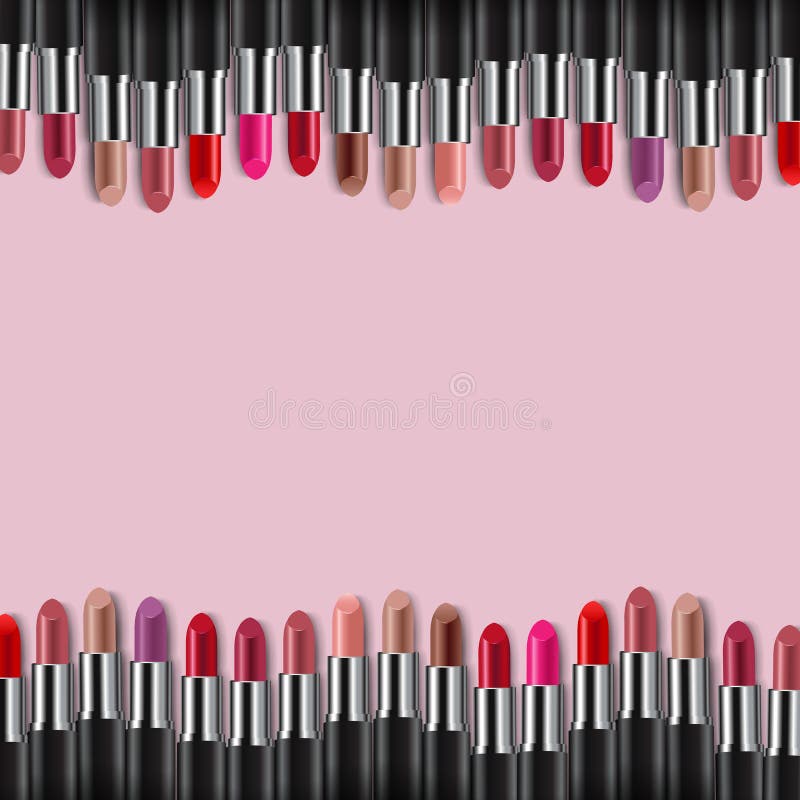Colorful Lipsticks Borders Pink Background Stock Vector - Illustration ...