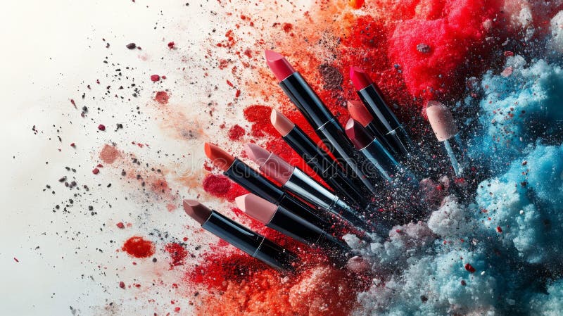 Colorful Lipsticks Explosion Generative AI Stock Illustration ...