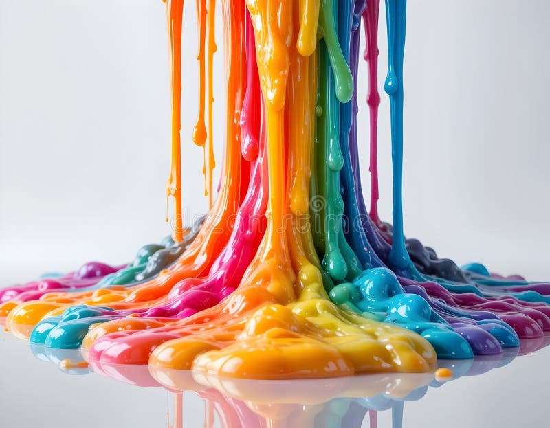 Vibrant Rainbow Liquid Dripping Reflective Surface Abstract Art Stock ...