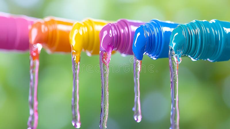 Colorful Liquid Drips from Multicolored Containers Stock Illustration ...