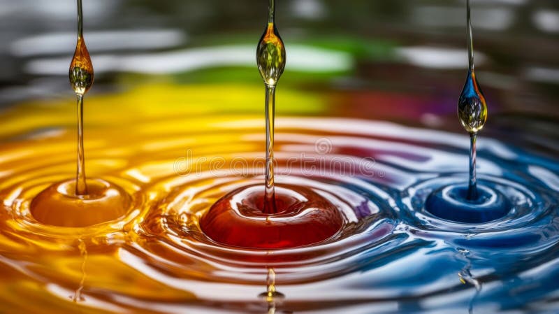 Drops Water Falling Creating Ripples Colorful Surface Stock Photos ...