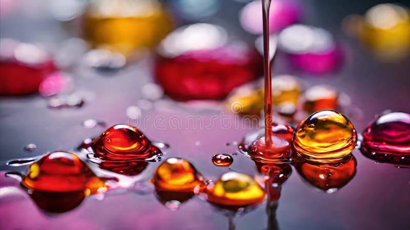 Colorful Liquid Drops Falling on Water Surface Stock Video - Video of ...