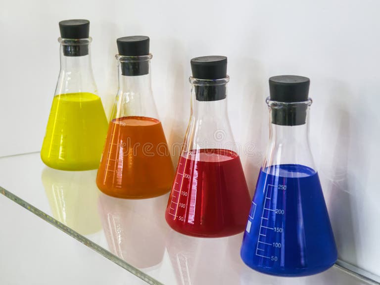 Colorful Liquid Samples in Laboratory Flasks Showcase Various Chemical ...