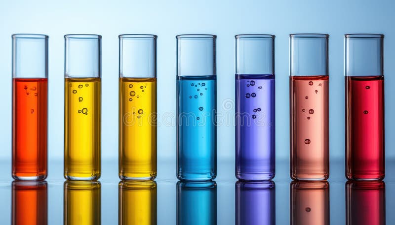 Colorful Liquid Samples in Test Tubes Highlight Chemical Testing for ...
