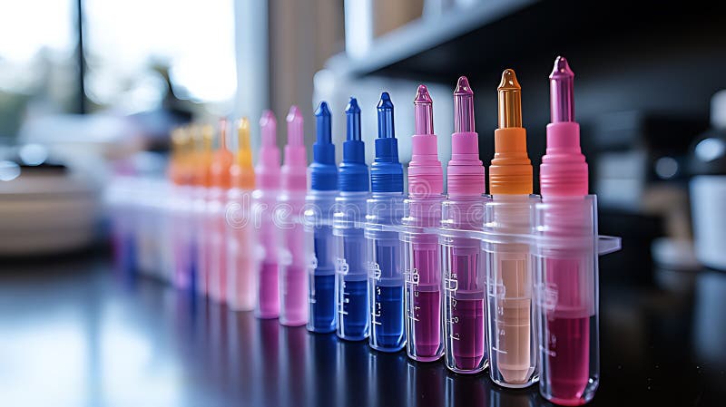 Colorful Liquid Samples in Test Tubes on a Lab Table Stock Illustration ...