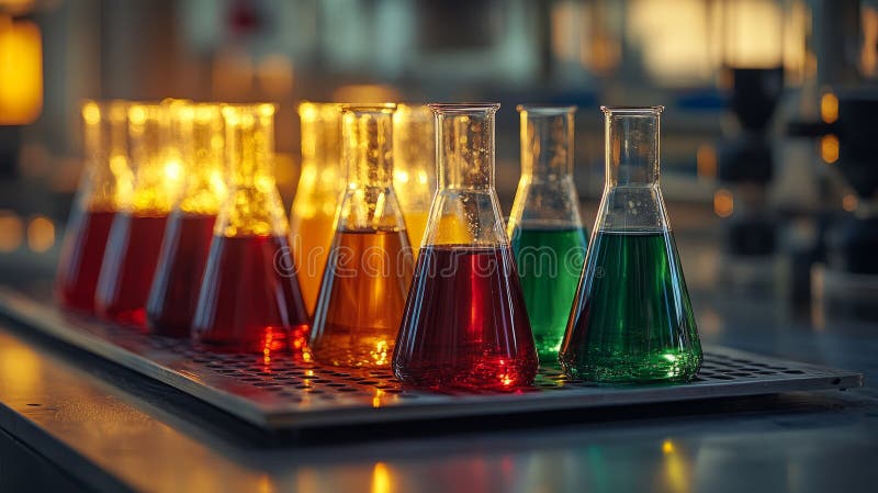 Colorful Liquid Solutions in Laboratory Beakers Stock Image - Image of ...