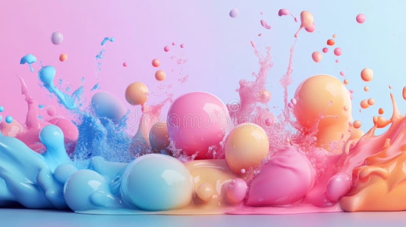 Colorful Liquid Spheres Exploding and Spilling Stock Illustration ...