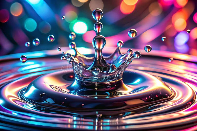 Colorful Liquid Splash Crown in Abstract Bokeh Background Stock ...