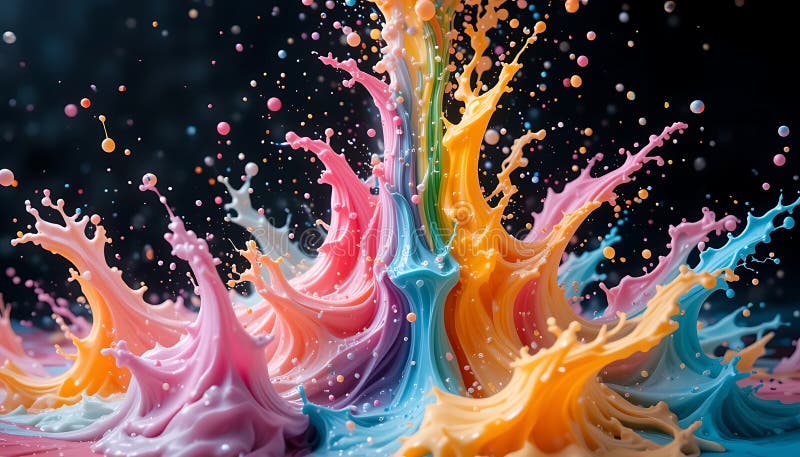 Colorful Liquid Splash with Droplets Creating Abstract Artful ...