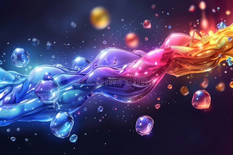 Colorful Liquid Stream with Bubbles. Generative AI Stock Illustration ...