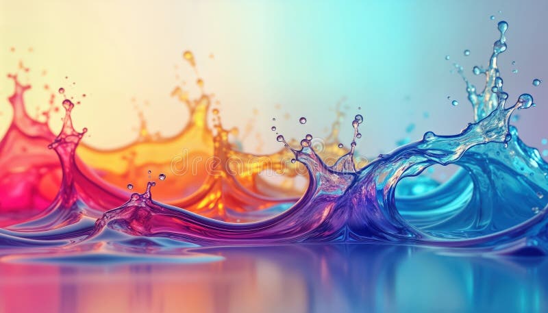 Colorful Liquid Waves Splash Against Soft Gradient Background. Rainbow ...