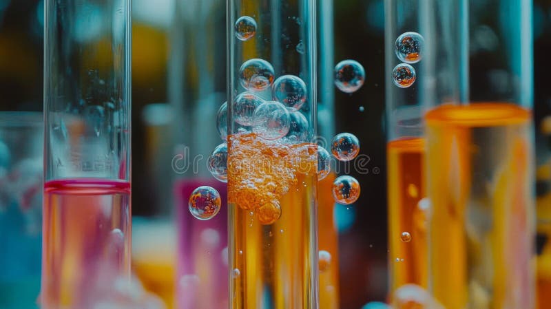 Colorful Liquids in Glass Tubes with Bubbles Stock Illustration ...