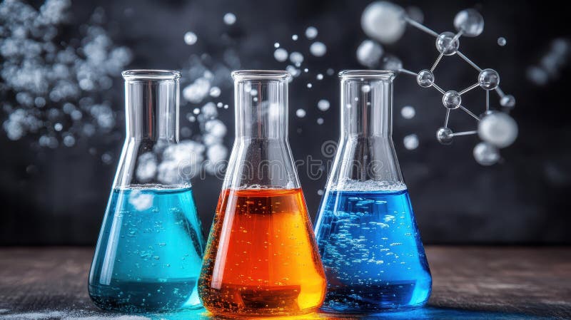 Colorful Liquids in Laboratory Beakers, a Visual Representation of ...
