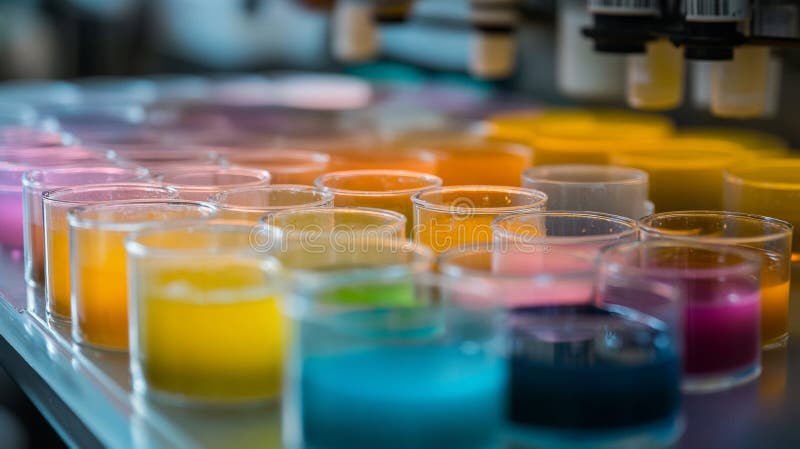 Colorful Liquids in Small Glass Containers for Laboratory Testing Stock ...