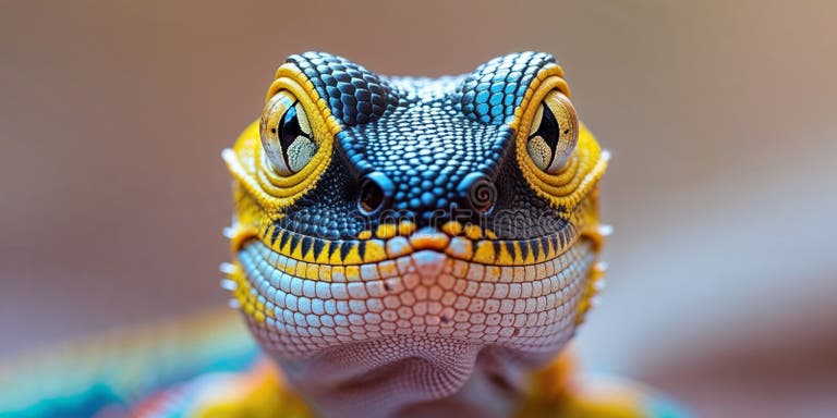 A Colorful Lizard with a Black and Yellow Face Stock Image - Image of ...