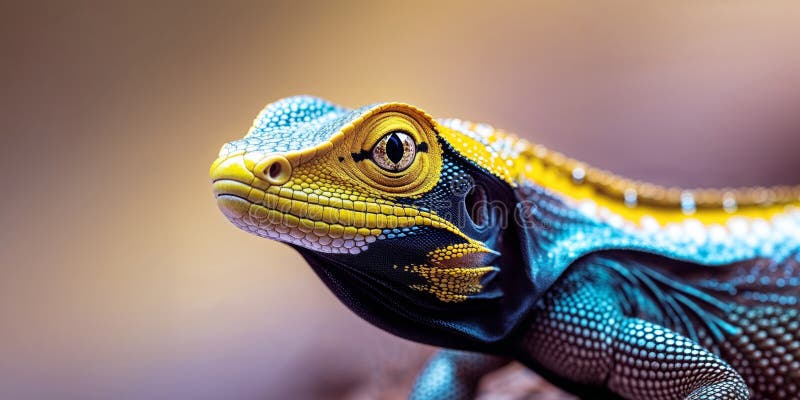A Colorful Lizard with a Black and Yellow Face. Stock Image - Image of ...