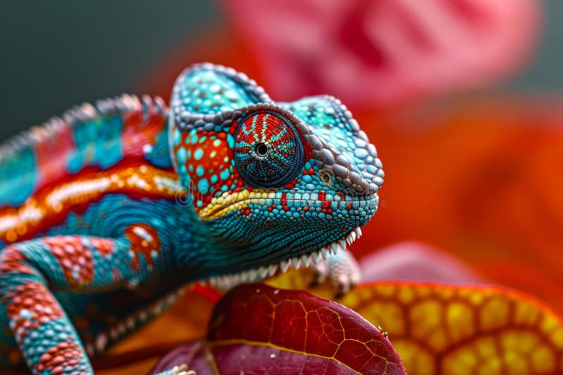Colorful Lizard with Blue Green and Red Markings on Its Head is Perched ...