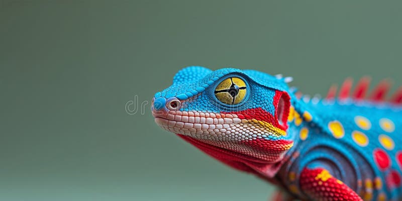 A Colorful Lizard with a Blue Head and Red and Yellow Spots Stock Photo ...
