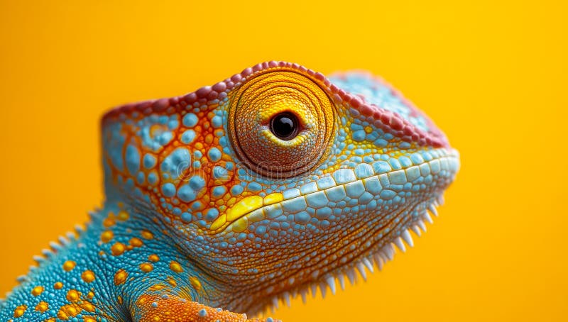 A Colorful Lizard with a Blue and Orange Face is Staring at the Camera ...