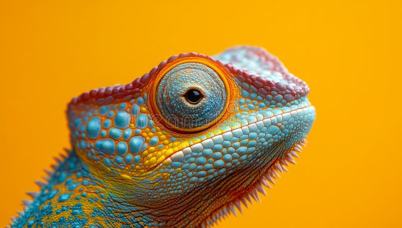 A Colorful Lizard with a Blue and Yellow Face is Staring at the Camera ...