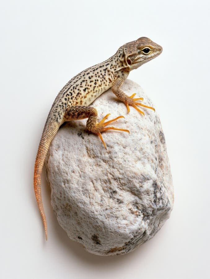 Colorful Lizard Perched Textured Rock White Background Subtle Drop ...