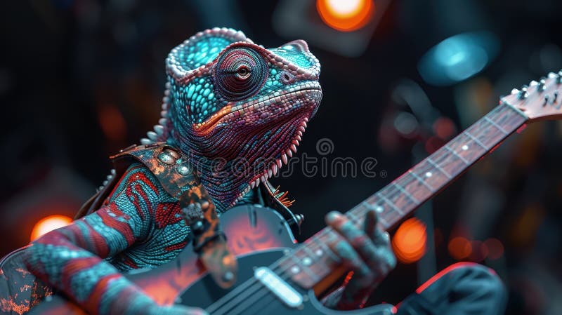 A Colorful Lizard Playing Guitar on Stage during a Lively Music ...