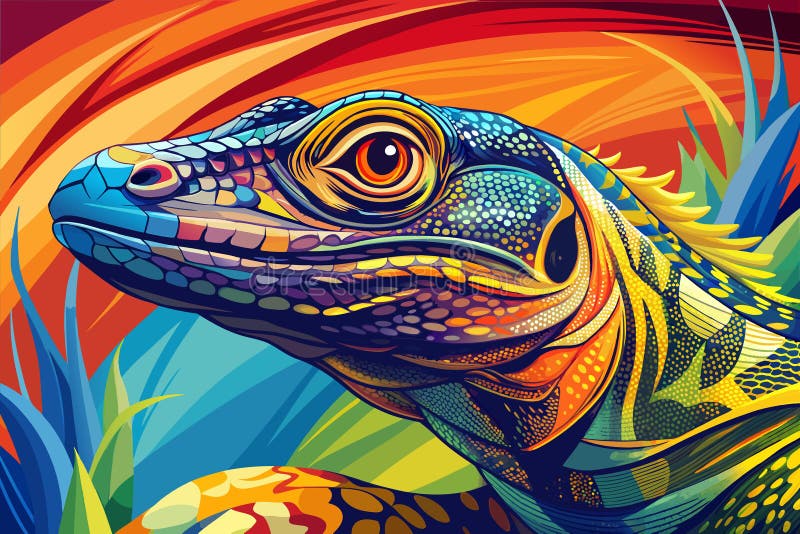 Colorful Lizard in a Tropical Jungle with Vibrant Foliage Stock Vector ...