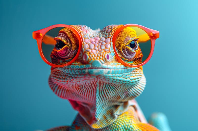 A Colorful Lizard Wearing Glasses Is The Main Focus Of The Image Stock Image Image Of
