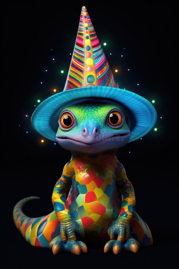 A Colorful Lizard Wearing a Colorful Hat Stock Illustration ...