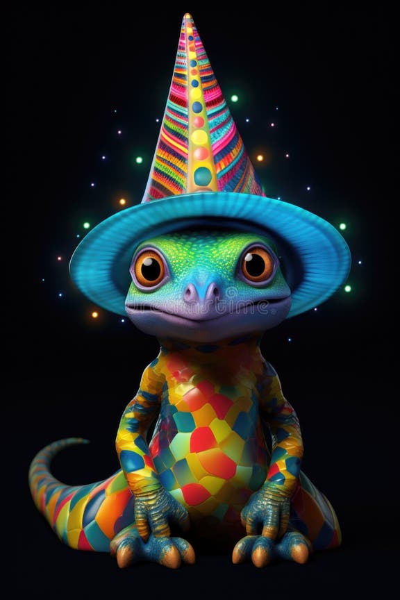 A Colorful Lizard Wearing a Colorful Hat Stock Illustration ...