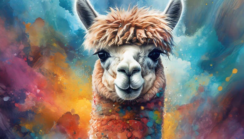A Colorful Llama is the Main Subject of the Painting Stock Illustration ...