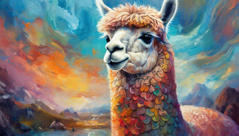 A Colorful Llama is the Main Subject of the Painting Stock Illustration ...