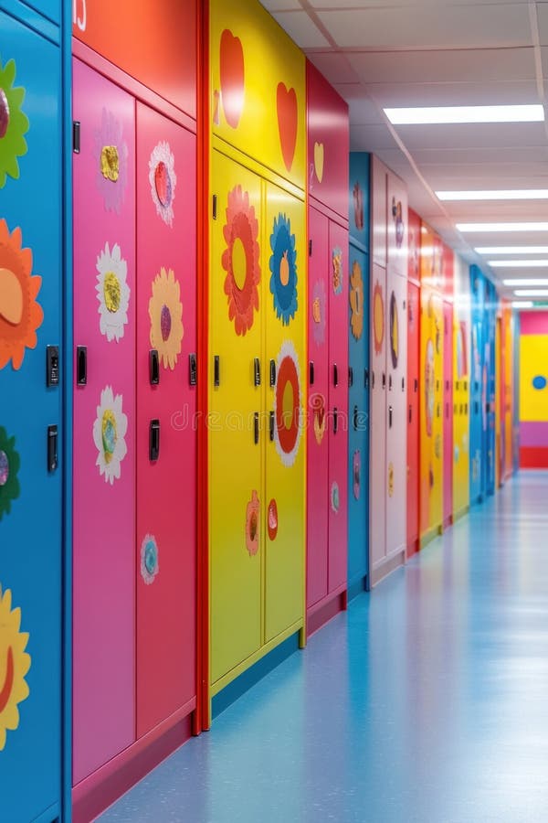 Colorful Lockers Hallway stock image. Image of learning - 379991757
