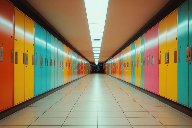 Colorful Lockers Line Hallway in Education Building, Providing Vibrant ...