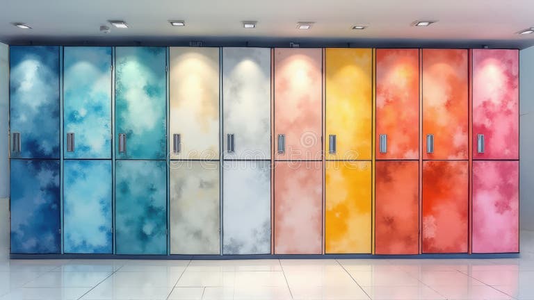 Colorful Lockers in a Row stock illustration. Illustration of wall ...