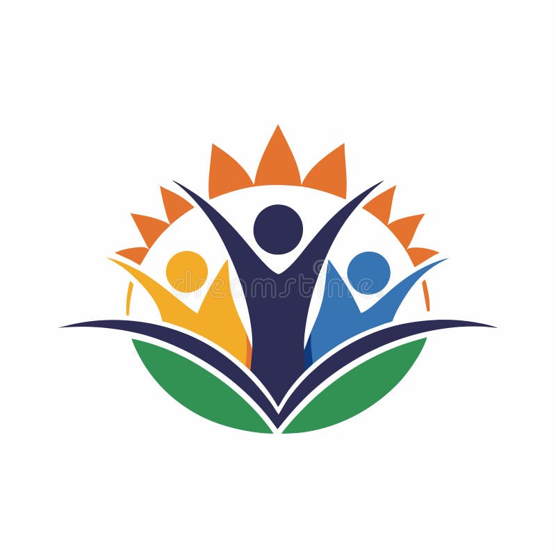A Colorful Logo with Three Stylized Human Figures, Arms Raised ...