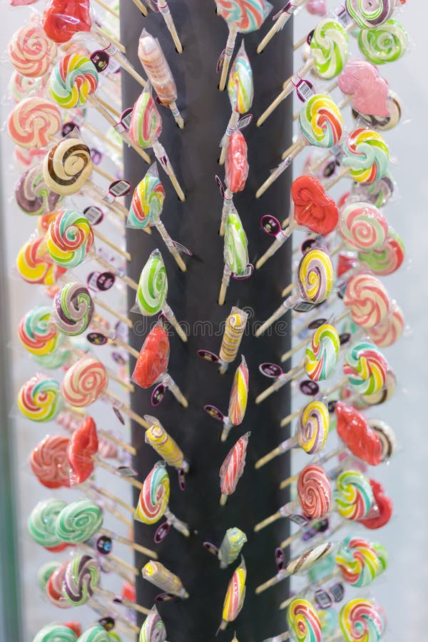 Colorful Lollipop Candy in a Store. Sweet Slice, Watermelon Lollipop on ...